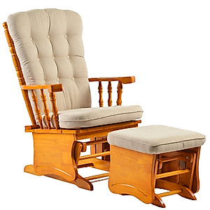 Dvasovio Rustic Glider Chair for Nursery with Ottoman, Resistant Rubber Wood Nursery Glider and Ottoman Sets for Relaxing, Rocking Chair for Living Room Bedroom