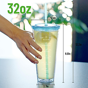 Luxfuel 32oz Acrylic Tumblers with Lid and Straws,Double Walled Clear Plastic Straw Cup,Reusable Insulated Cups Perfect for Parties,Birthdays,Weddings -2 Pack