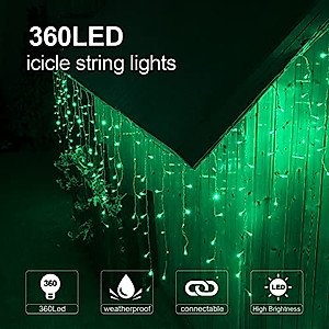 Qunlight Christmas Lights Outdoor IcicleLights 360LED 33FT 8 Modes, Connectable Hanging Fairy String Lights with 30V Plug in for Valentine Wedding Party Eave Garden Wall Decorations(Green)