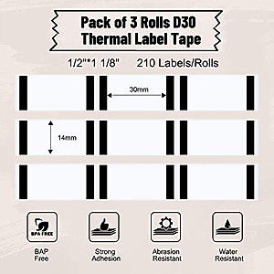 Phomemo D30 Label Maker Machine with 4 Tapes - Black on Clear, White Tape, Mini Bluetooth Label Printer, Portable Smart Phone Handheld Sticker Mini Labeler Inkless Rechargeable, BPA-Free