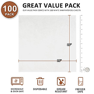 100PCS Deli Paper Sheets 12×12", Unbleached White Wax Paper Sheets for Food Basket Liners, Precut Parchment Paper Baking Sheets for Cookies, Grease Resistant Sandwich Wrappering Paper by Neyimqr
