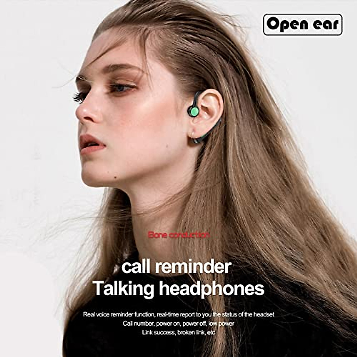 Open Ear Earbud Bluetooth Single Bone Conduction Wireless Headphones with Earhooks Microphone Earphones Waterproof Earpiece for Workout Sports Running Android iPhone Non Ear Plug Green