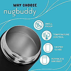 Nugbuddy Airtight Storage Container - Vacuum Sealed Insulated w Nested Glass Jar - UV Protection, Temperature Controlled Stainless - Stays Fresh - Whiteboard Finish w Marker Included - 300 ml (3/4 Oz)