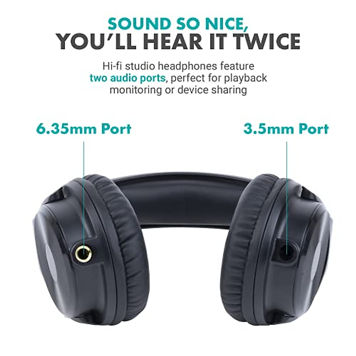 Movo MH-100 Hi-Fi Studio Headphones with Microphone - Wired Over Ear Headphones for Gaming and Music with 3.5mm and 6.35mm Input - Comfortable Headphones with Mic - Perfect Podcast Headphones for PC