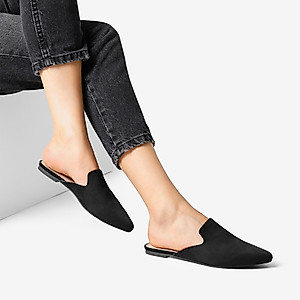 DREAM PAIRS Women's Flat Mules Pointed Toe Backless Loafer Shoes,Size 7.5,Black/Suede,DML211