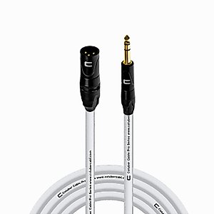 Balanced XLR Cable Male to 1/4" TRS - 25 Feet White - Pro 3-Pin Microphone Connector for Powered Speakers, Audio Interface or Mixer for Live Performance & Recording