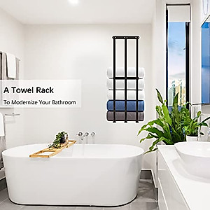 2022 Towel Rack for Bathroom, Bath Towels Storage Holder Wall Mounted, Modern Rolled Folded Towels Organizer, Bathroom Organization, Stainless Steel Metal Washcloths Towels Vertical Shelf (Black)