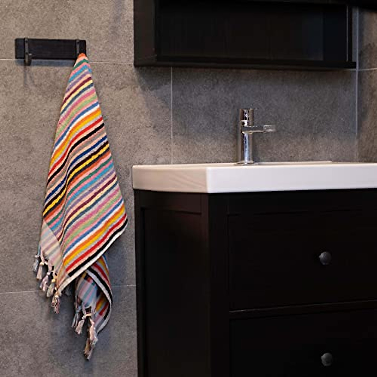 Striped Hand and Bath Towels for Bathroom | Set of 2 Hand Towels | Organic Turkish Cotton | Large Soft Plush Fluffy Absorbent Ribbed Bath Towels (Hand Towel Set, Rainbow)