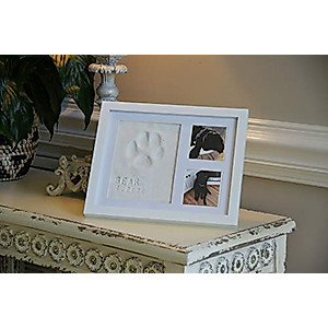Ultimate Dog or Cat Pet Pawprint Keepsake Kit & Picture Frame - Premium Wooden Photo Frame, Clay Mold for Paw Print & Bonus Stencil. Makes a Personalized Gift for Pet Lovers and Memorials (White)