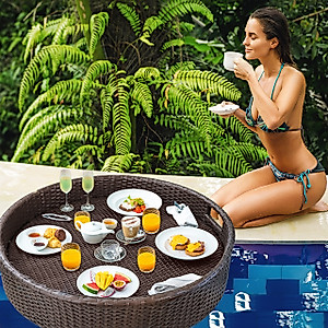 Luxurton Floating Tray – 80 x 15 cm Floating Pool Tray – Drinks and Food Serving Tray for Pool Parties – Wear-Resistant Rattan Party Serving Tray – Round Brown
