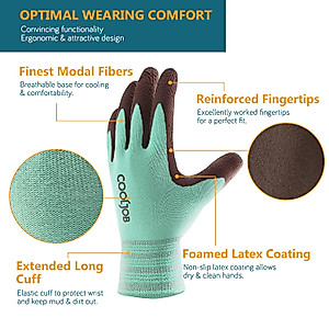 COOLJOB 2 Pairs Breathable Gardening Gloves for Women Large, Stretch Soft Modal Base with Non-slip Rubber Coating, Palm Dipped Grip Work Gloves for Gardener Worker in Lawn Yard Factory Garden