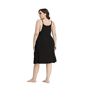 Eller Ware Womens Nightgown Plus Size Sleep Shirt Long Slip Dress Sexy Lingerie for Ladies Loose Sleepwear Soft Night Shirts Black