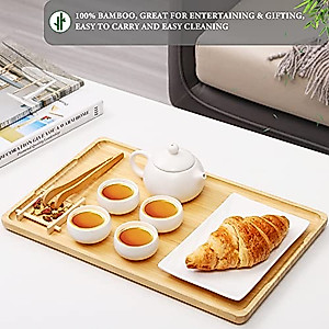 Webacoo Bamboo Serving Tray Rectangle Glossy Decorative Serving Platter with Handles Ottoman and Coffee Table Accessory Lap Tray for Party and Dinner