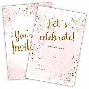Let's Celebrate Invitation Cards With Envelopes,Pink & Gold Watercolor Fill In Style Invites For Wedding, Bridal Shower, Baby Shower, Birthday Party,Party Favors & Decorations(20 Pcs) - D06