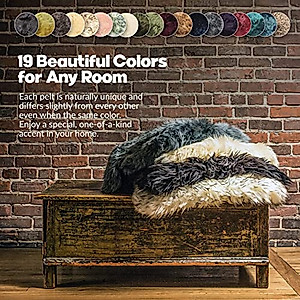 Natural Milan Genuine Sheepskin Area Rugs with Thick and Lush Pile, Fluffy Sheep Fur Rug with Anti-Skid Backing for Bedroom Living Room, Single Pelt, Morchella