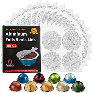 Fanativita Universal Aluminum Foil Seal Lids for Nespresso Pods Vertuo, Compatible with Nespresso Vertuo Reusable Pods, 100Pcs Coffee Pods Covers (62mm)