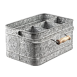 Royalty Art Farmhouse Kitchen Caddy Organizer with Handle for Condiments, Cleaning Products, and Party Supplies, Rustic Galvanized Steel, 13” x 8 1/4”