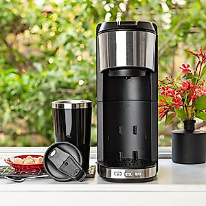 Mixpresso Coffee Maker Single Serve For Ground Coffee & Compatible With K Cup Pods, With 14oz Travel Mug & Reusable Filter For Home, Office & Camping, 30oz Removable Water Tank.