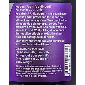 PeakTails Daily Defense Antioxidant Supplement for Dogs, Immune Support, Anti Itch & Skin Allergies, Contains MSM, Superoxide Dismutase, Selenium and Vitamin C & E, 350 Chewable Tablets, 350 Count