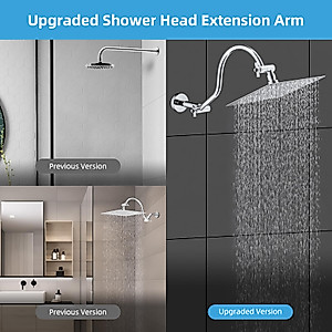 Hibbent All Metal Upgraded 18'' Shower Head Extension Arm, Shower Arm with Flange, Solid Brass Flexible Height & Angle Adjustable Shower Arm Extender with Lock Joint, Universal Connection, Chrome