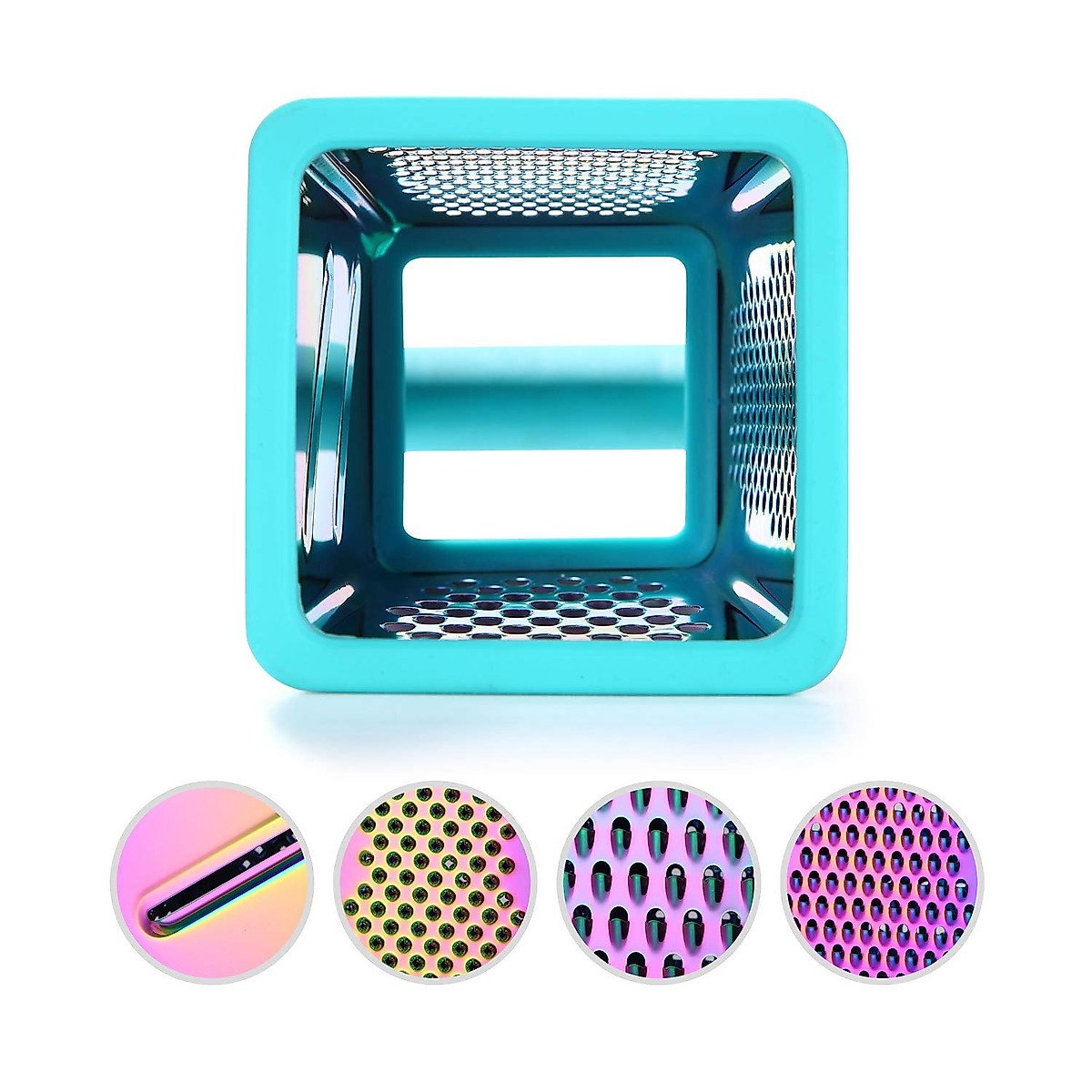 Marco Almond KYA47 Rainbow Titanium Serrated Stainless Steel Steak Knives Set of 8 + KYA57 rainbow titanium box grater