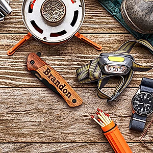 Gifts for Men, Personalized Pocket Knife with Engraved Name - 20 Fonts - Personalized Gifts for Him, Gifts for Dad, Husband, Brother, Customized Men's Gifts, Luxurious Wood, Optional Elegant Gift Box