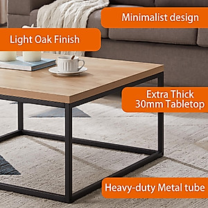 CENSI 40-Inch Natural Oak Coffee Table for Living Room, Rectangle, Mid-Century Modern, Extra Thick Top, Wood and Metal (Natural Oak)