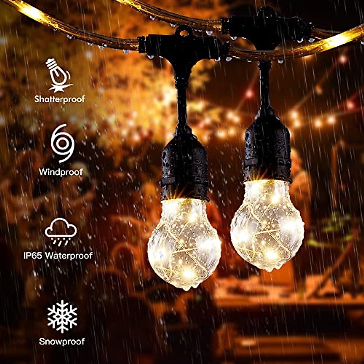 IPStank Outdoor String Lights, 48FT Warm White Patio Light String IP65 Patio Lights Light Bulbs Twinkle Stand, Weatherproof and Shatterproof, Decorative for Cafe, Patio, Porch and Party