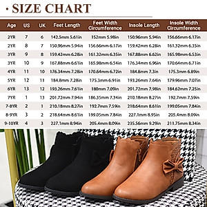 LseLom Girls Ankle Boots Kids Ankle Booties Bow Side Zipper Low Heel Outdoor Warm Shoes for Little Kids/Big Kids PU Brown Size 2