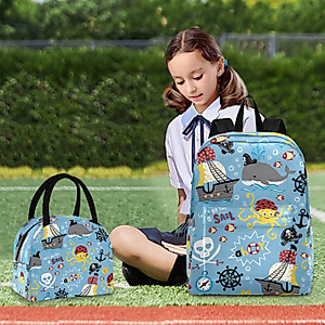 ODAWA Cartoon Pirates Elements Toddler Boys Backpack with Lunch Box Primary Junior High School Backpack Set