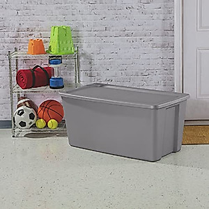 LUGEMA 50 Gallon Tote Storage Box Plastic with Set of 4,Stackable Storage Container Bin Box Tote for Home & Classroom, Titanium