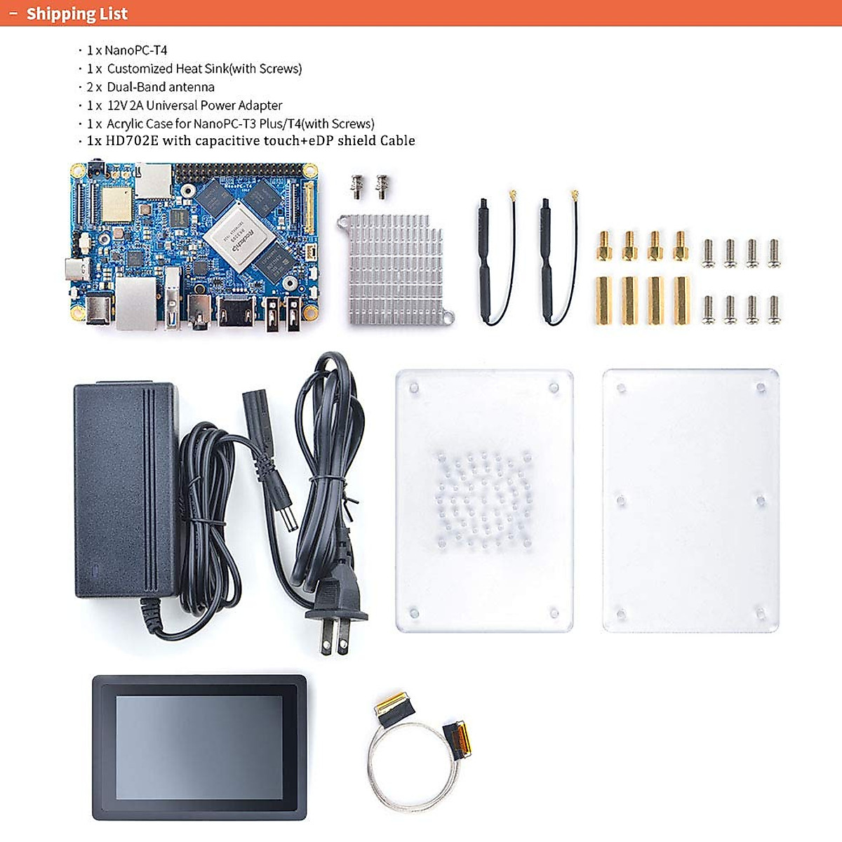 NanoPC-T4 RK3399 ARM Dual-Display Mini PC LPDDR3 RAM 4GB Gbps Ethernet,Support Android 8.1 and Lubuntu 16.04 for AI Project, Bundle with 7inch eDP LCD Touch Display