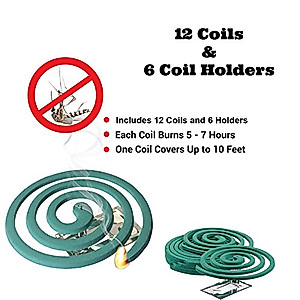 W4W Mosquito Repellent Coils - Outdoor Use Reaches Up to 10 feet - Each Coil Burns for 5-7 Hours (Three Pack Contains 12 coils & 6 Coil Stands)