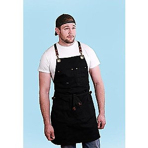 Caldo Canvas Kitchen Apron for Cooking - Mens and Womens Canvas Apron for Professional Chef, Server, or Barista- Adjustable with Pockets (Black)