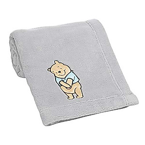 Lambs & Ivy Disney Baby Winnie The Pooh Hugs Gray Soft Fleece Baby Blanket