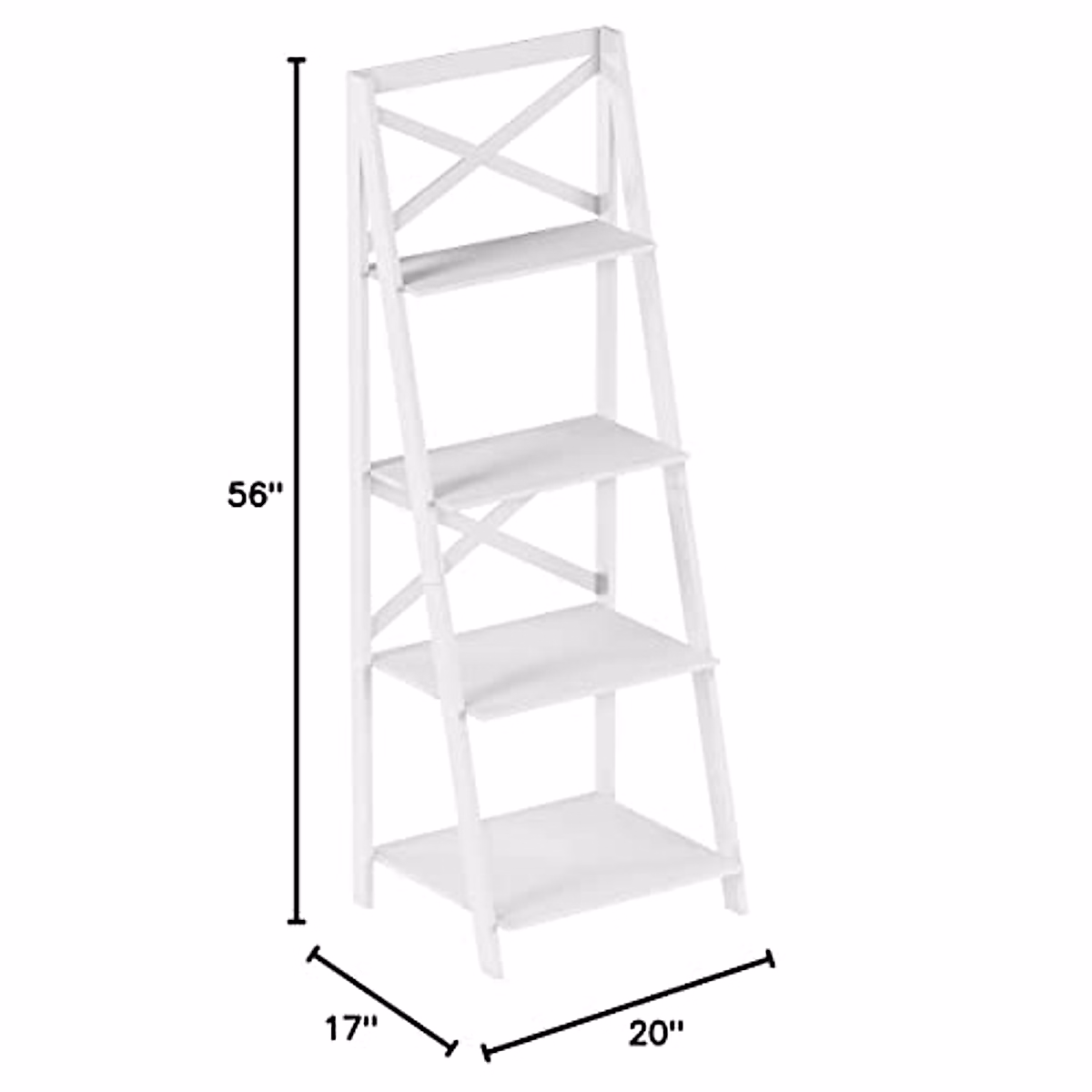 Lavish Home 4-Tier Ladder Bookshelf – Freestanding Wooden Bookcase – X-Back Frame and Leaning Look Decorative Shelves for Home and Office (White) Set of 1