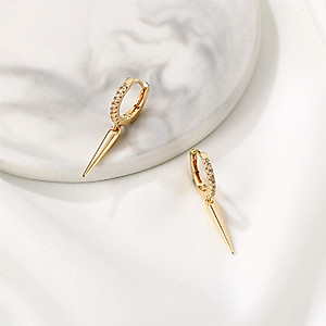 Gold Spike Earrings Huggie Hoop, 14K Gold Plated Dangle Hoop Earrings for Women Hypoallergenic Huggie Hoop Earrings Geometric Triangle Cone Dangle Earrings