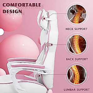 Zeanus Pink Gaming Chair, PC Gaming Chair for Girls, Reclining Computer Chair with Footrest, Ergonomic Gaming Computer Chair with Massage, Gaming Chair for Women, High Back Gaming Chairs for Adults