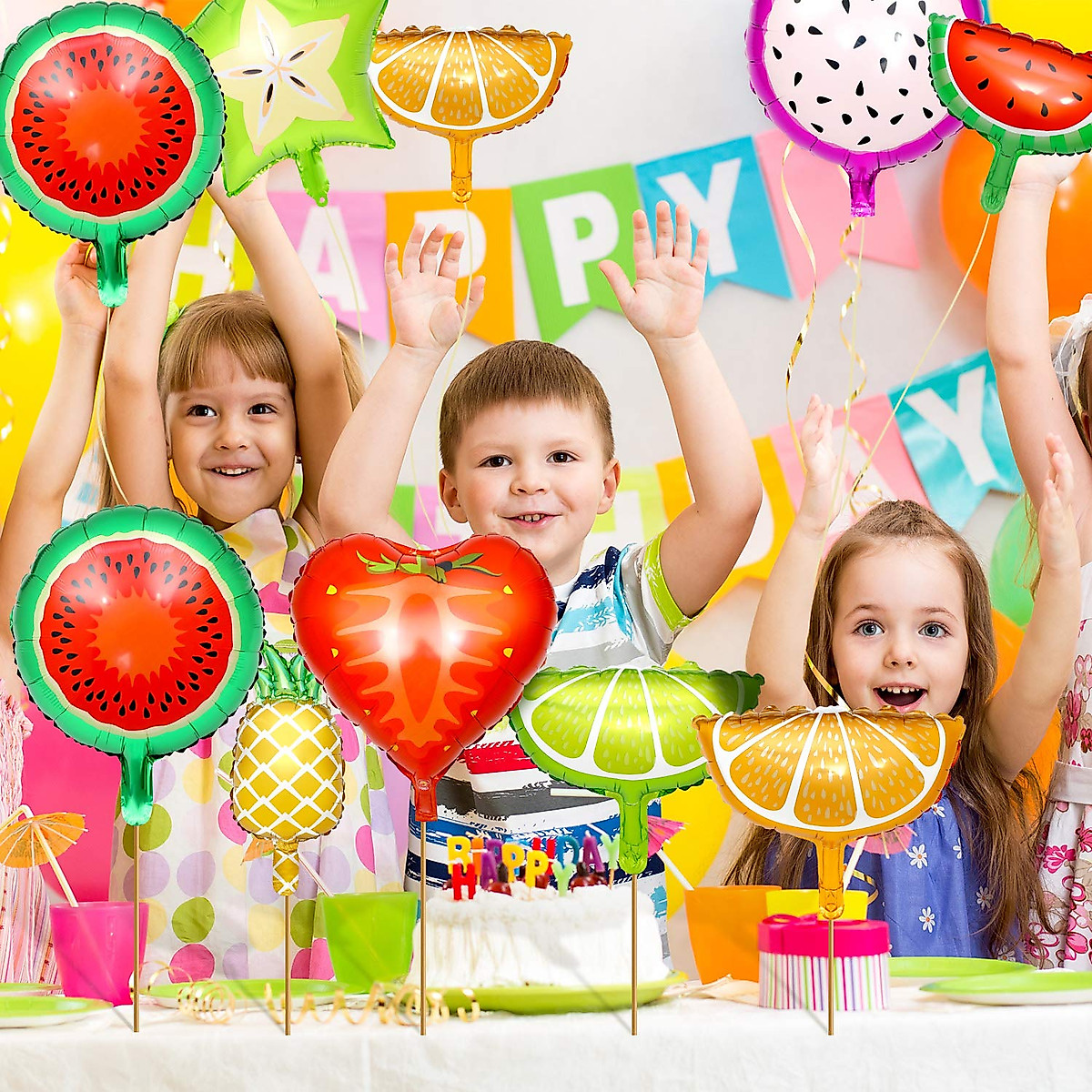 30 Pieces Fruit Balloons Fruit Aluminum Foil Balloons Tutti Frutti Party Decorations Tropical Fruit Balloons for Birthday Fruit Themed Party Decorations, 2 Sizes