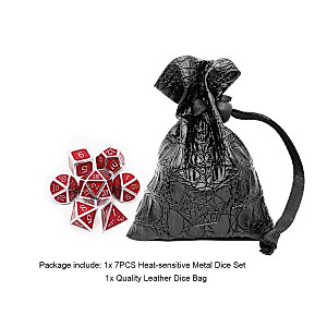 Haxtec Temperature Metal DND Dice Set Color Changing Polyhedral D&D Dice Set for RPG Dungeons and Dragons-Silver Black Red Shift