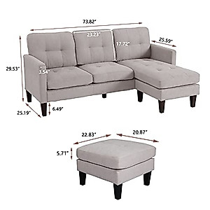 LETATA Convertible Sectional Sofa Couch with Chaise, Gray L Shaped Couch Sofa Set with Reversible Ottoman, Modern Small Sectional Couches for Living Room,Apartment,Small Spaces (Light Grey)