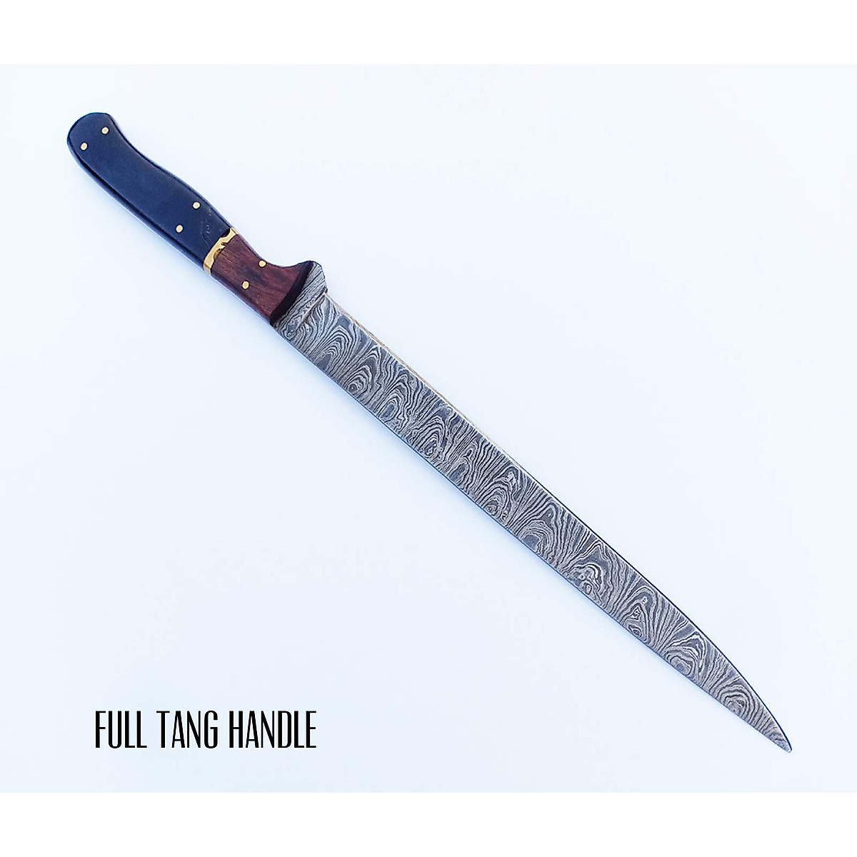 Nooraki F110N Handmade Damascus Steel Large Fillet Knife Hunting Fishing, Full Tang Wood & Horn Handle, 13.5 inch Sharp