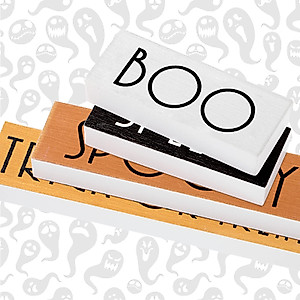 4 Pieces Halloween Decorations Tabletop Wooden Halloween Decors Block Table Centerpiece Halloween Wood Tabletop Sign Supplies Halloween Party Tabletop Home Room Kitchen Table Fireplace Bar Ornaments