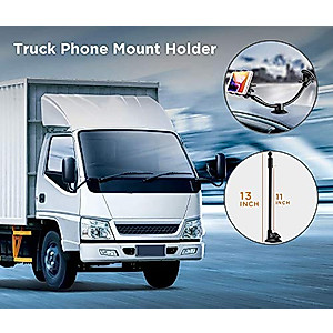 IPOW Upgraded Truck Phone Mount Holder Universal 11 Inches Long Arm Windshield Dashboard Car Mount Cradle with Adjustable X Clamp&Ultra Dashboard Base for Smartphones