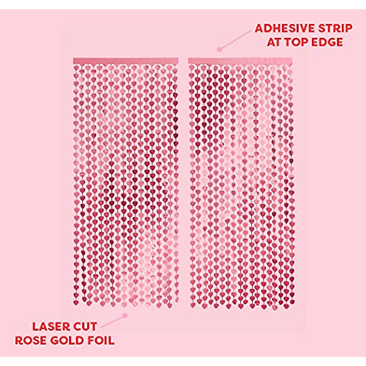 xo, Fetti Valentine's Day Heart Foil Curtain, Bachelorette Party Decorations - Set of 2 | Rose Gold Bridal Shower Birthday Gift Backdrop, Bridesmaid Favors, 21st, Vday