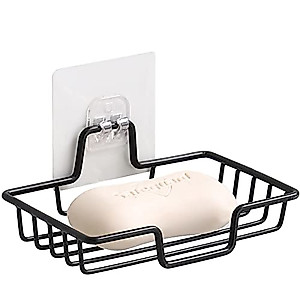 Rainspire Soap Dish Holder, No Drilling, 304 Rustproof Stainless Steel, Wall Mounted Soap Holder Soap Tray Bar Soap Sponge Holder for Bathroom & Kitchen, Square, Black