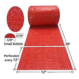 Color Bubble Protective Packaging Rolls - 3/16" (12" Wide x 30' Length, Red)