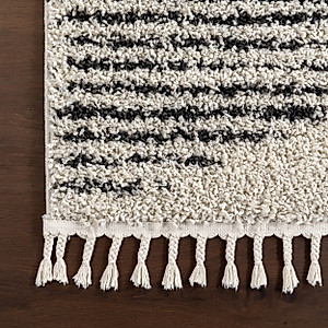 nuLOOM Bria Moroccan Shag Tasseled Area Rug - 2x12 Runner Shag Rug Modern/Contemporary Off-White/Charcoal Rugs for Living Room Bedroom Dining Room Nursery Entryway Hallway