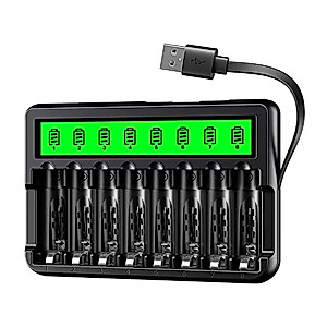 EBL Rechargeable AAA Batteries (16-Counts) and 8-Bay LCD Newest Version Battery Charger