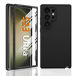 FNTCASE for Samsung Galaxy S23-Ultra Case: Slim Protective Shockproof Silicone Cell Phone Cases - Matte Rubber Dual Layer Cell Phone Cover Hard Bumper (Black)